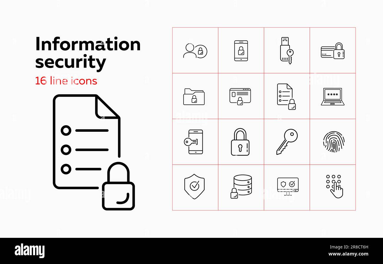 Information Security Line Icon Set Key Lock Password Data Storage