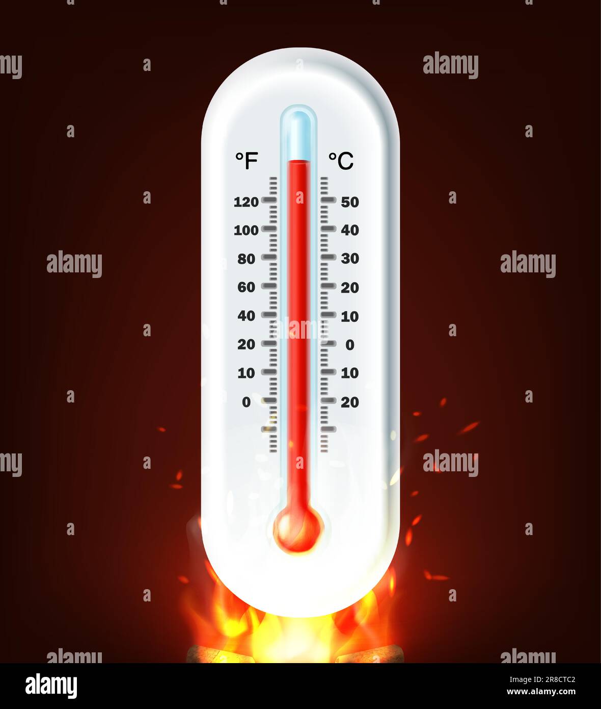Cartoon style realistic vector icon. Hot thermometer on fire Stock ...