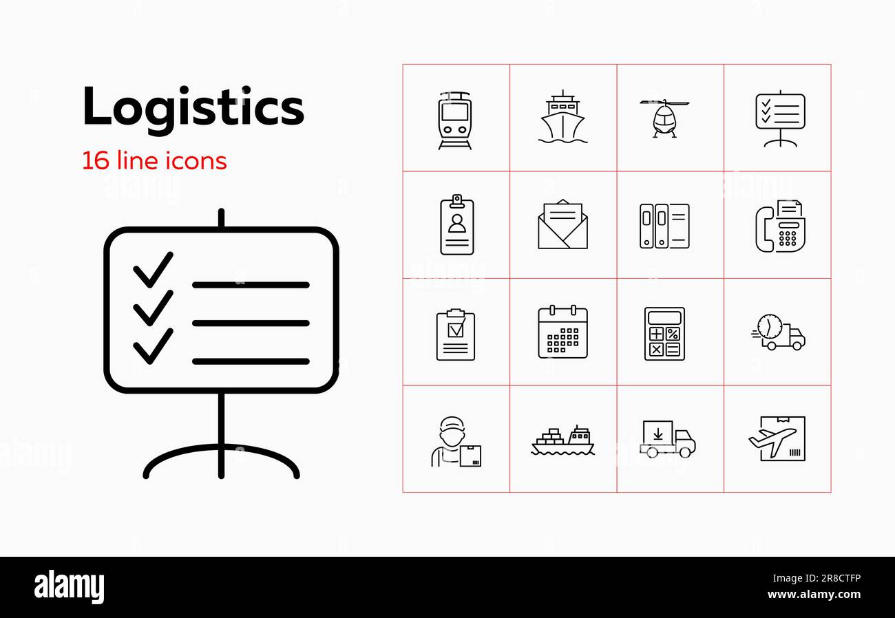 Logistics line icon set. Badge, checklist, truck, courier. Transportation concept. Can be used ...