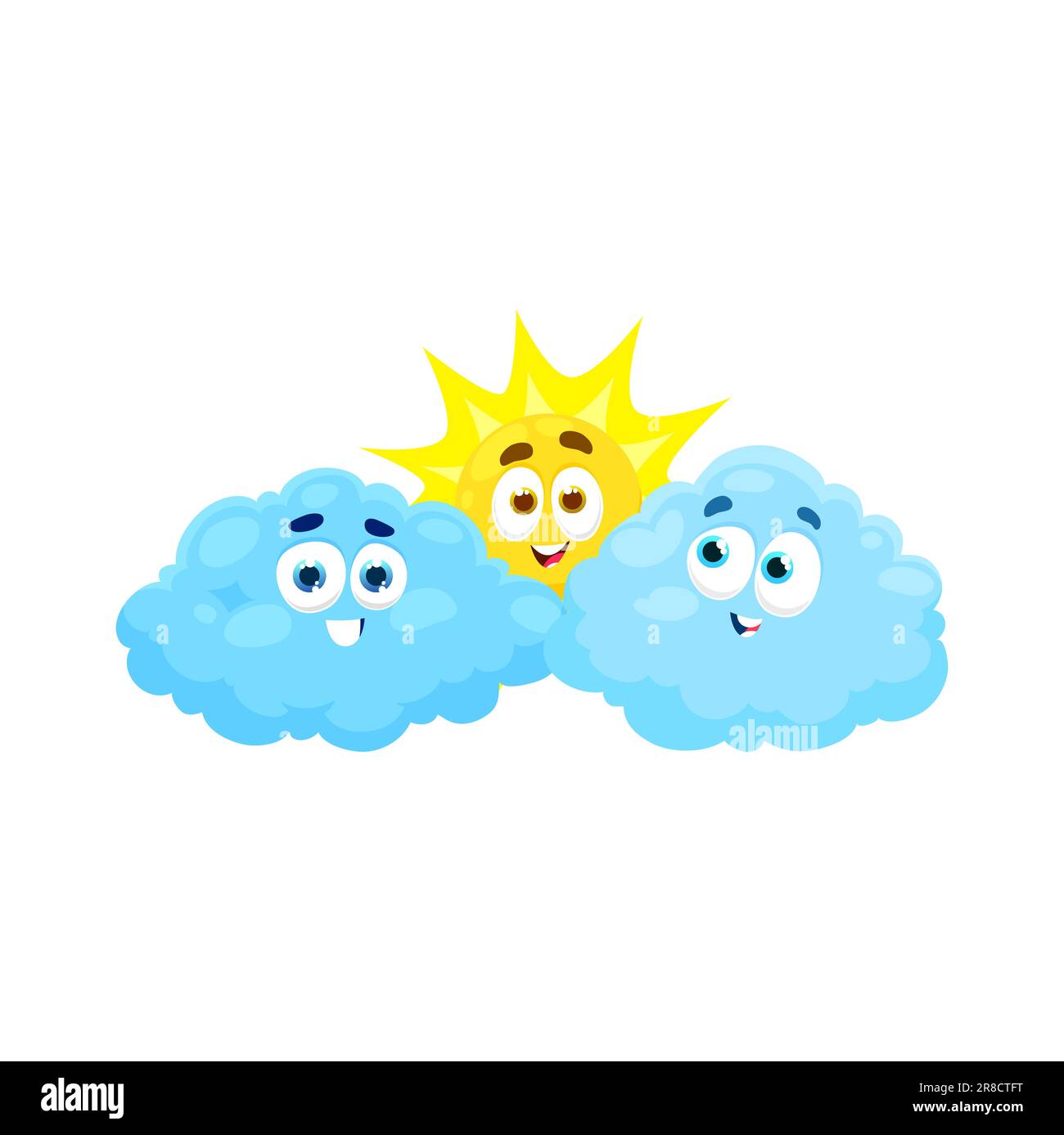 Cartoon cloud and sun weather characters. Vector cute, playful blue ...