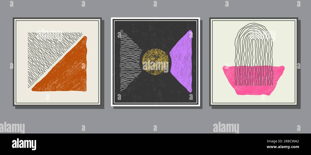 A set of posters or paintings in a minimalist style. The composition of ...