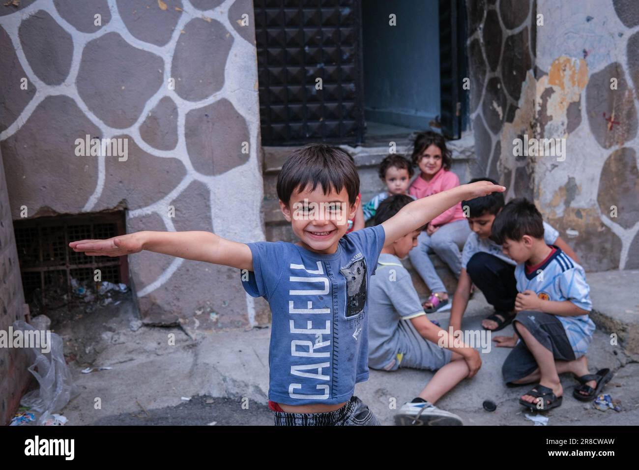 Syrian refugee children seen playing games. According to the figures of ...