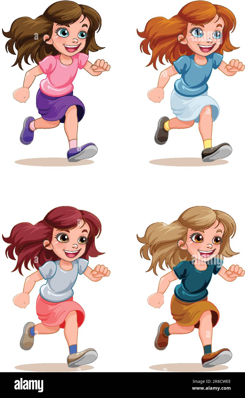 Happy girl running cartoon illustration Stock Vector Image & Art - Alamy