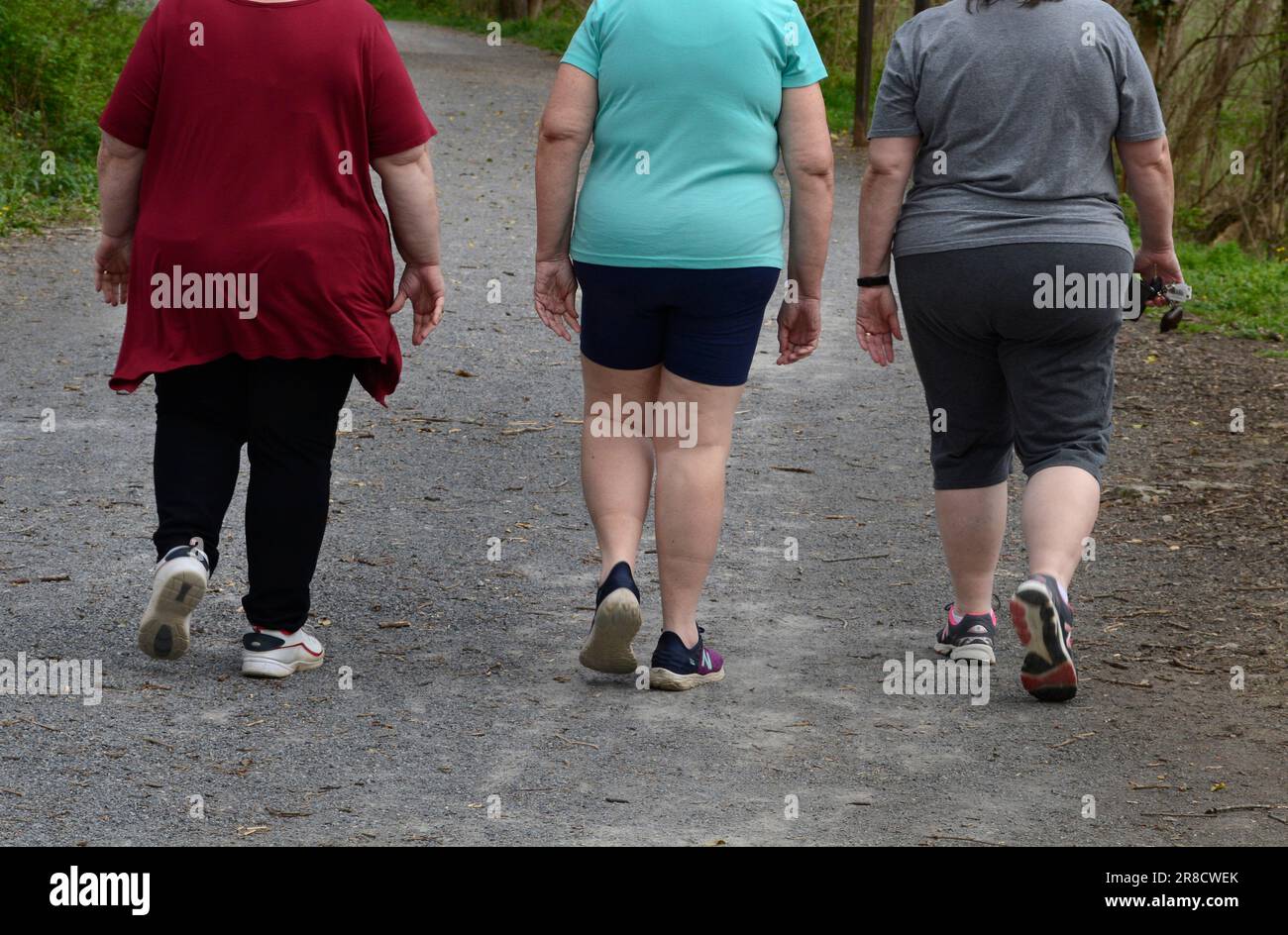 Three women walk for exercise along a nature trail in Abingdon ...
