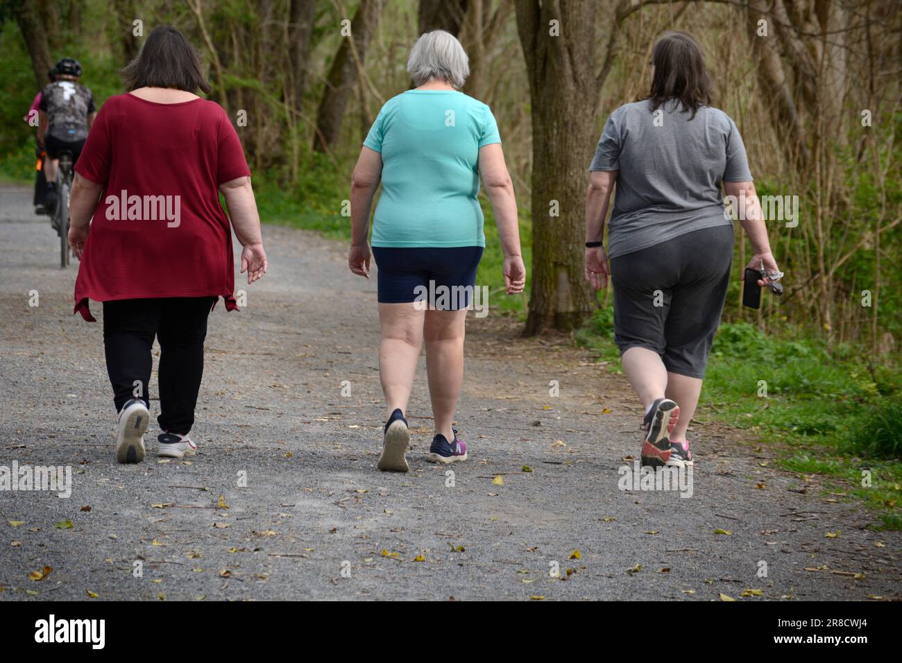 Three women walk for exercise along a nature trail in Abingdon ...