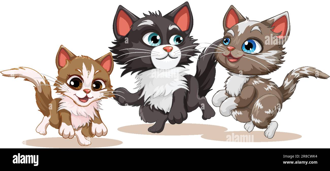 Three Cute Cats in Cartoon Style illustration Stock Vector Image & Art ...