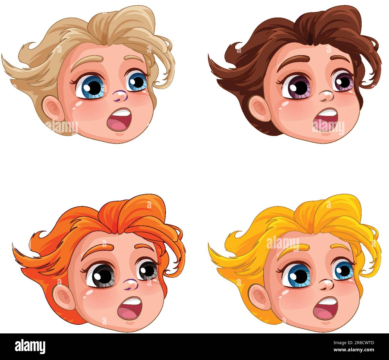 Set of girl cartoon head different hair colour illustration Stock ...