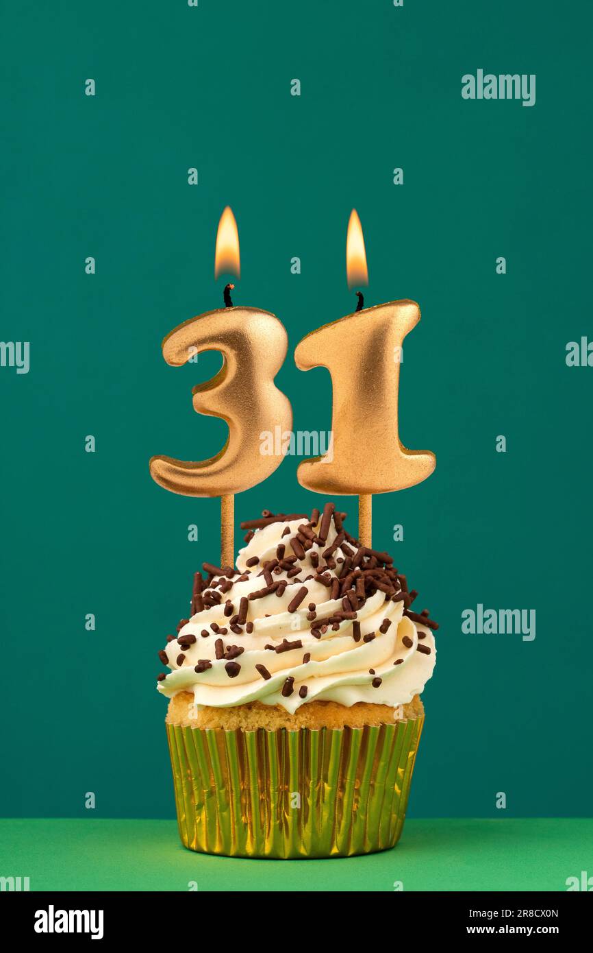 Birthday candle number 31 - Vertical anniversary card with green ...