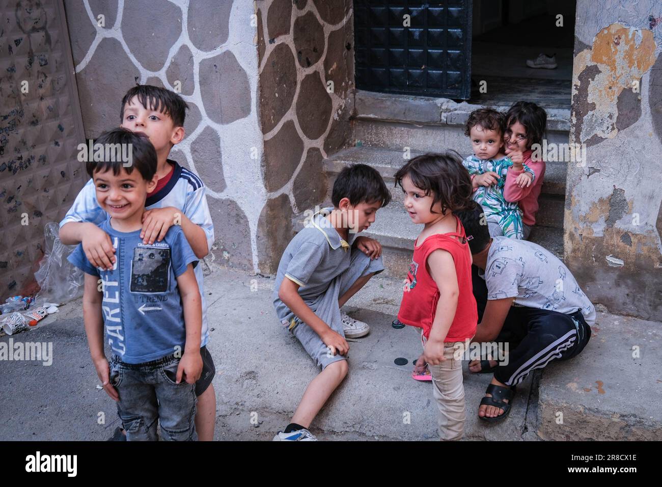 Syrian refugee children seen playing games. According to the figures of ...