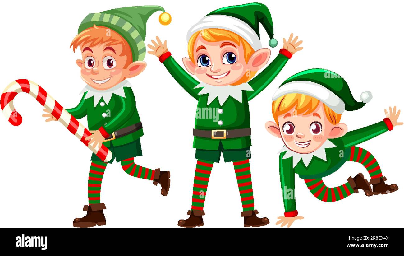 Set of Christmas elfs cartoon character illustration Stock Vector Image ...