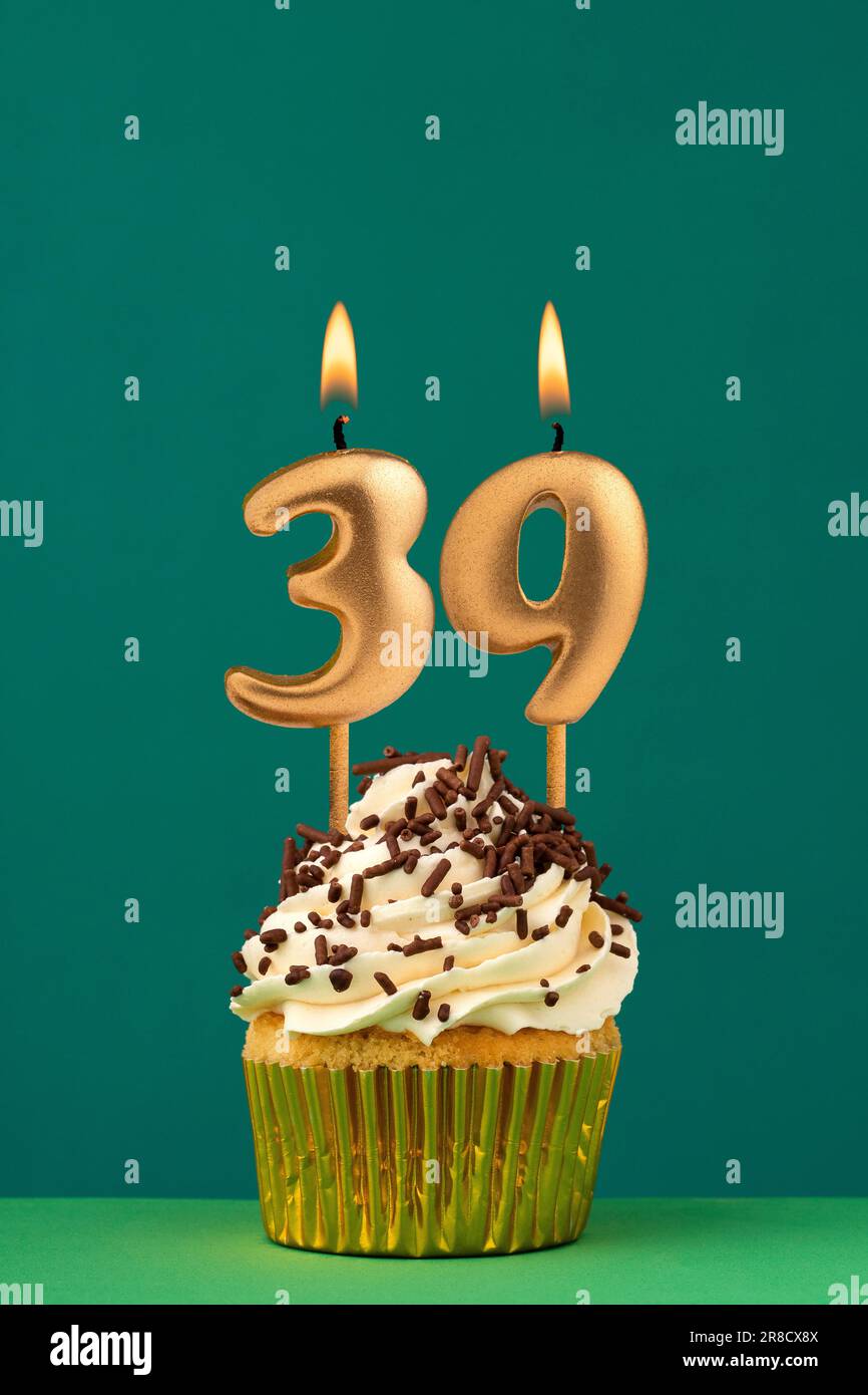 Birthday candle number 39 - Vertical anniversary card with green ...