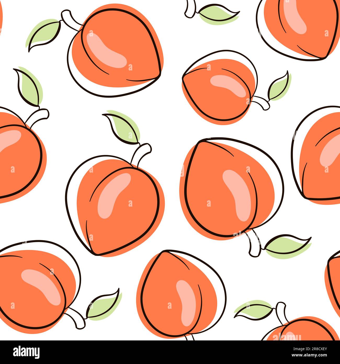Peach pattern cartoon style. Peaches seamless pattern line art. Vector ...