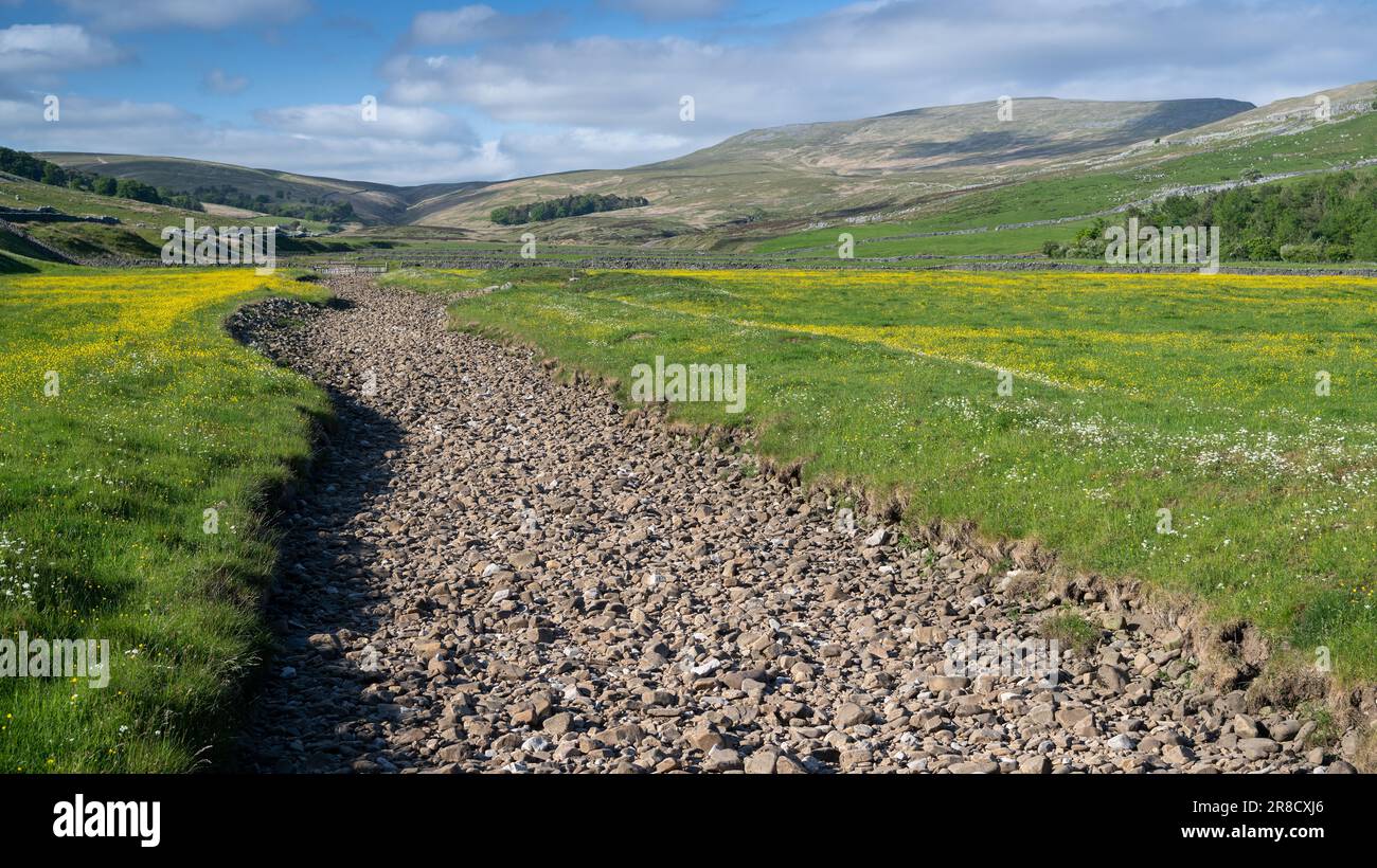 Dried up riverbed in Kingsdale, a limestone valley on the western edge ...