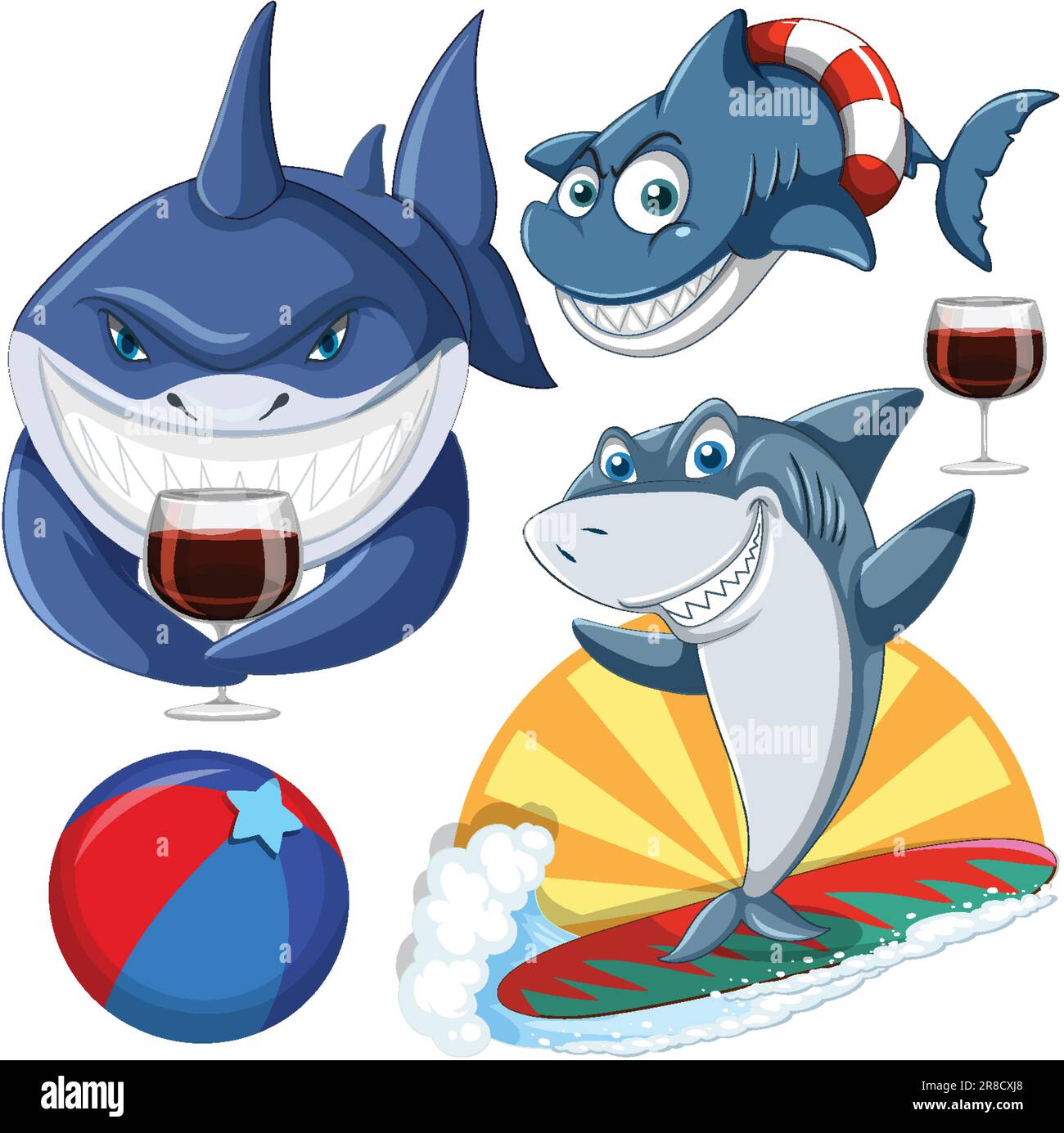 Set of shark cartoon character in the summer illustration Stock Vector ...