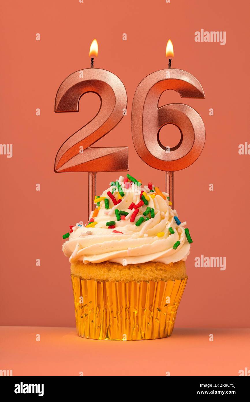 Candle number 26 - Cake birthday in coral fusion background Stock Photo ...