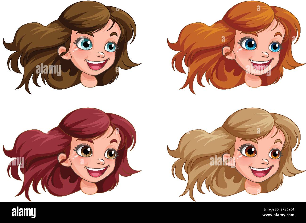Collection of Different Girls Heads Cartoon Characters illustration ...