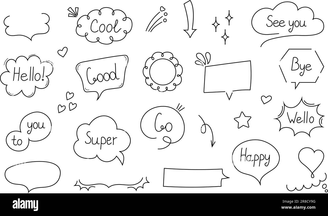 Comic speech bubbles set vector in hand drawn style. Massages and talk ...