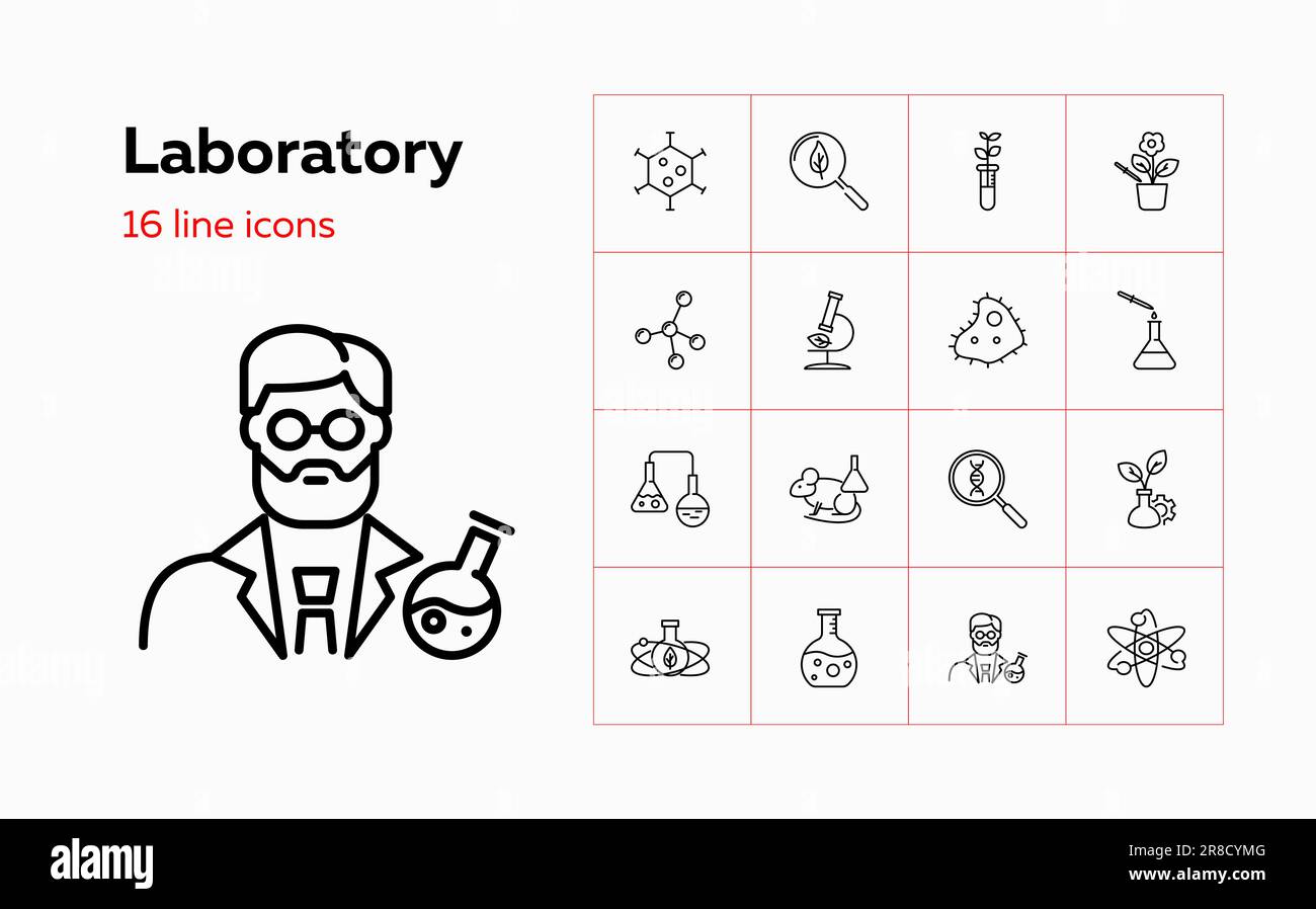 Laboratory icons. Set of line icons on white background. Scientist ...