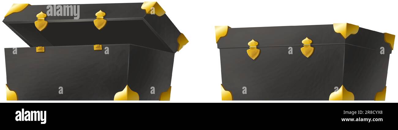 Cartoon style vector icon. Black box open and closed. Isolated on white ...