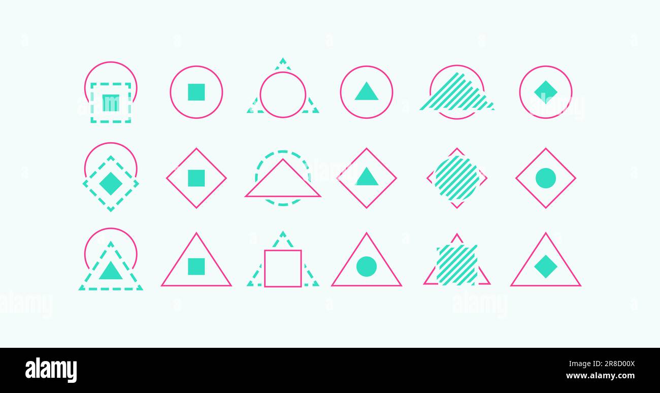 Geometric shapes pink and green brochure element design set Stock ...
