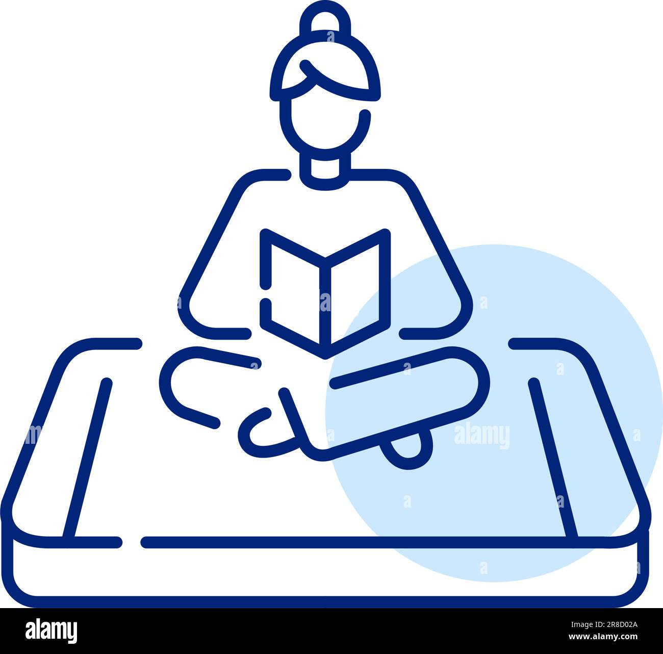 Girl sitting in comfortable clothes reading a book. Digital library app ...