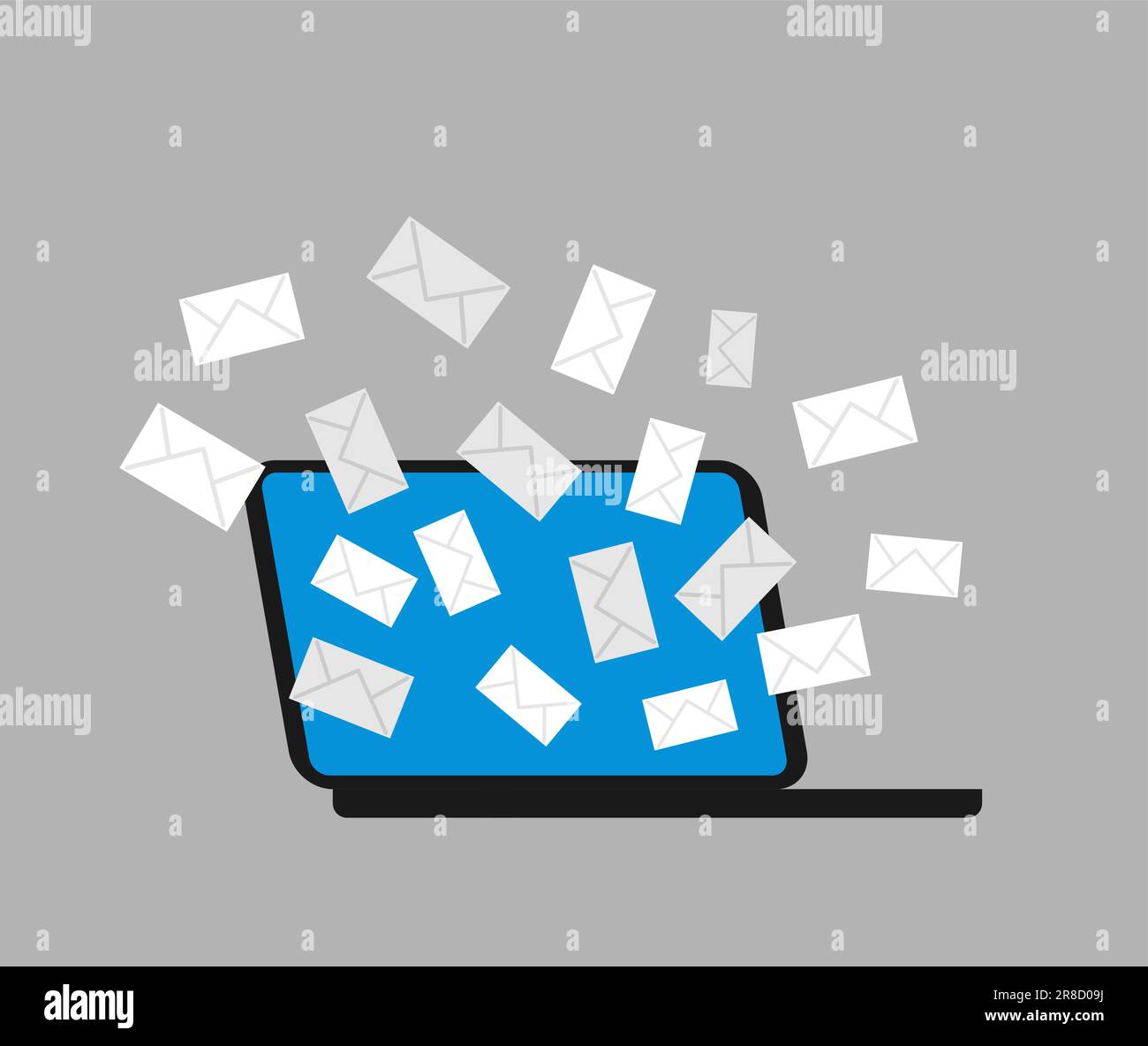Emails and computer. Letters are flying out of the laptop. The concept ...