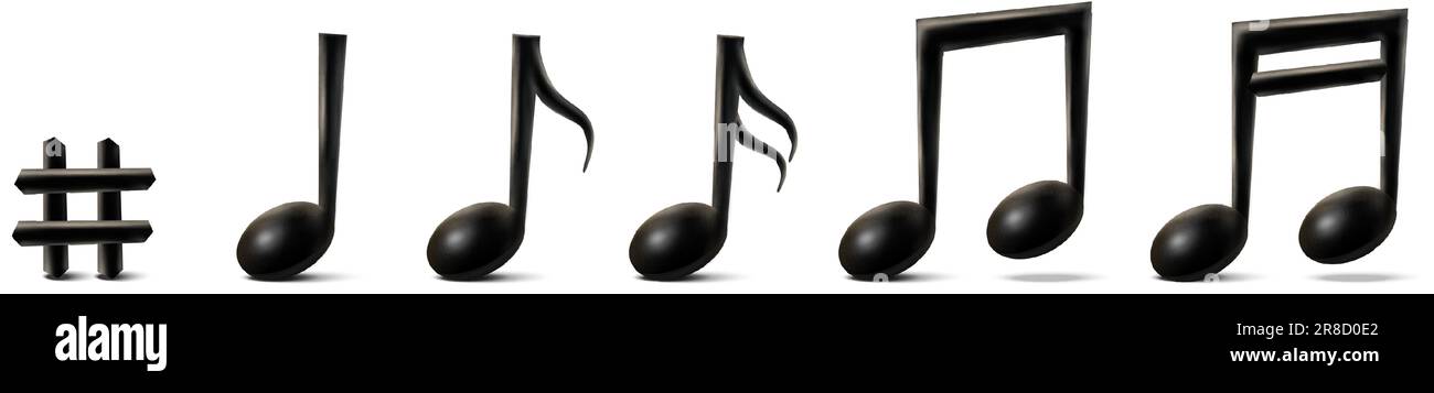 3d realistic vector icon set of music symbols notes of clef, bass or ...