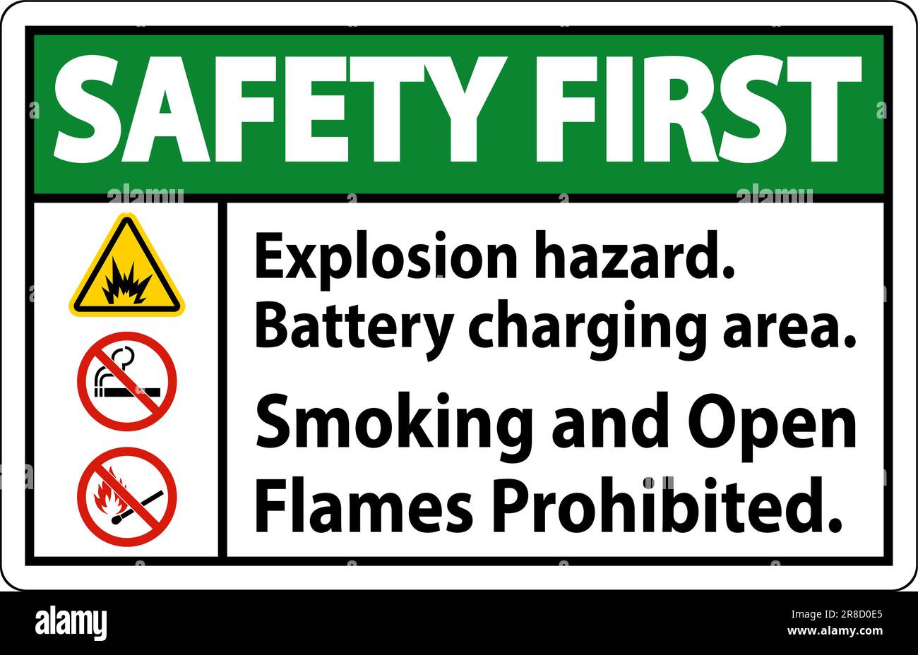Safety First Sign Explosion Hazard, Battery Charging Area, Smoking And ...