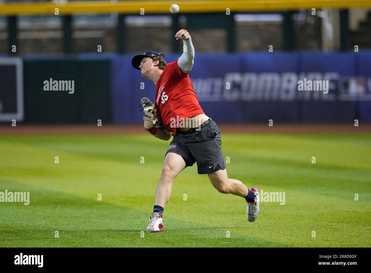 Draft prospect Ashton Larson participates in the MLB baseball draft ...