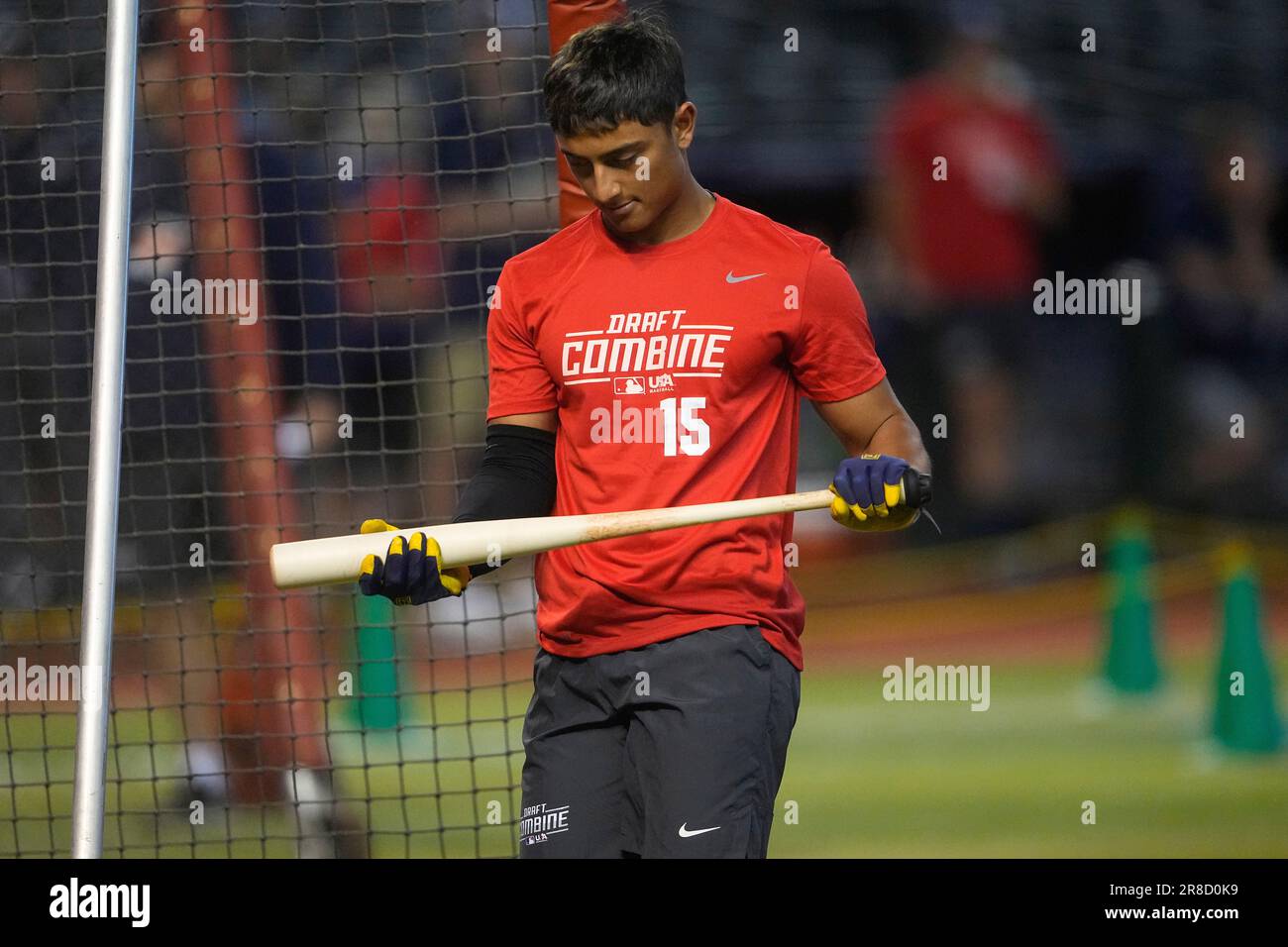 Draft prospect Devin Saltiban participates in the MLB baseball draft ...