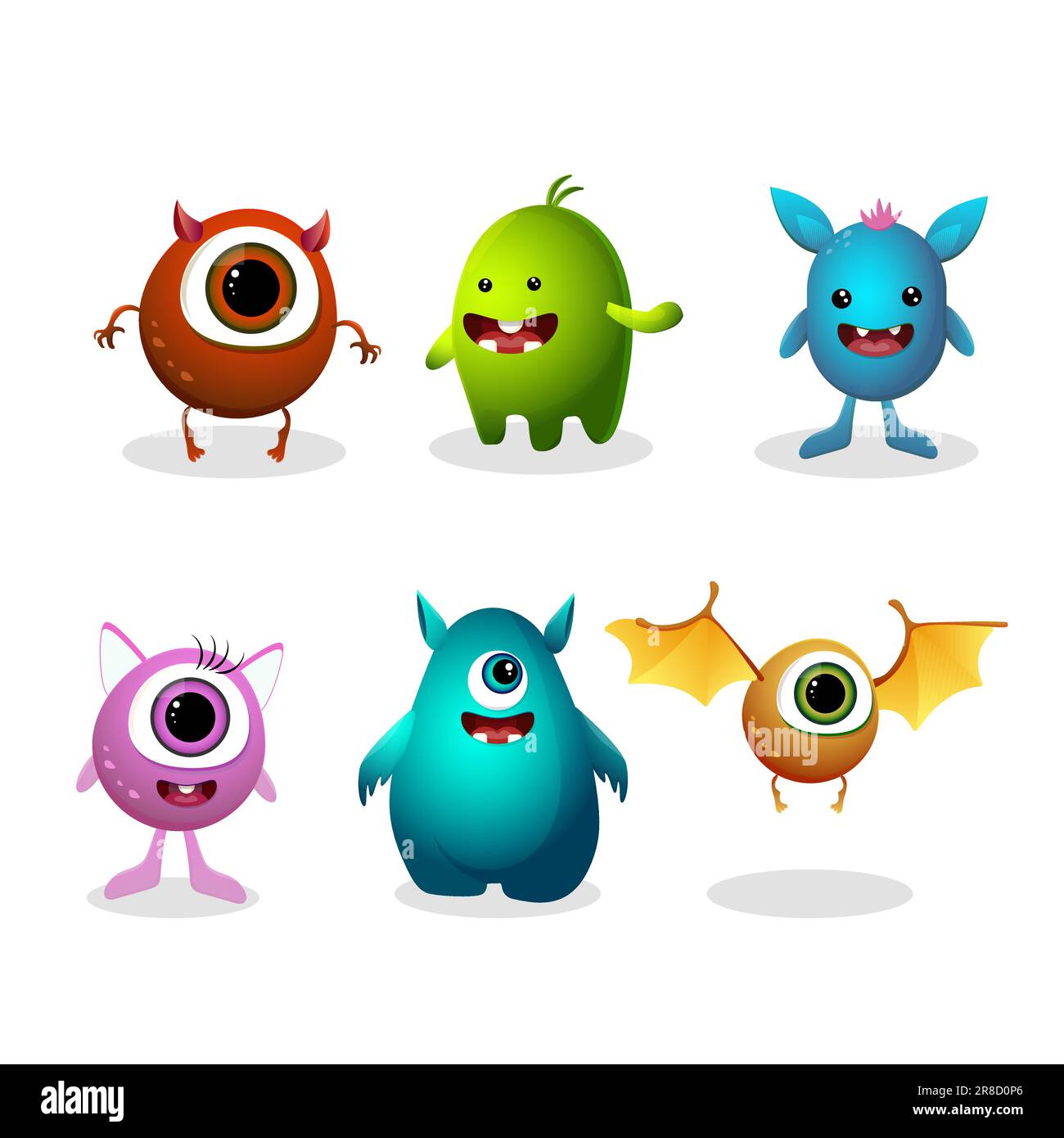 A set of cute colored monsters on a white isolated background of ...