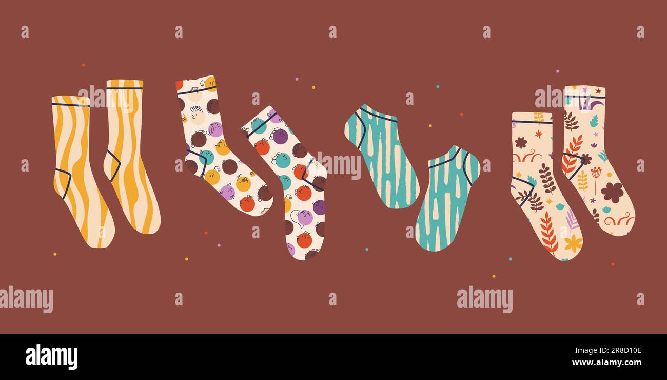 A set of different colored socks. Vector flat illustration for design ...