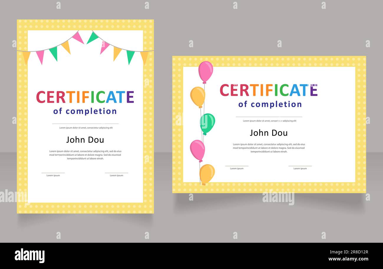 Kindergarten party participants certificates design template set Stock ...