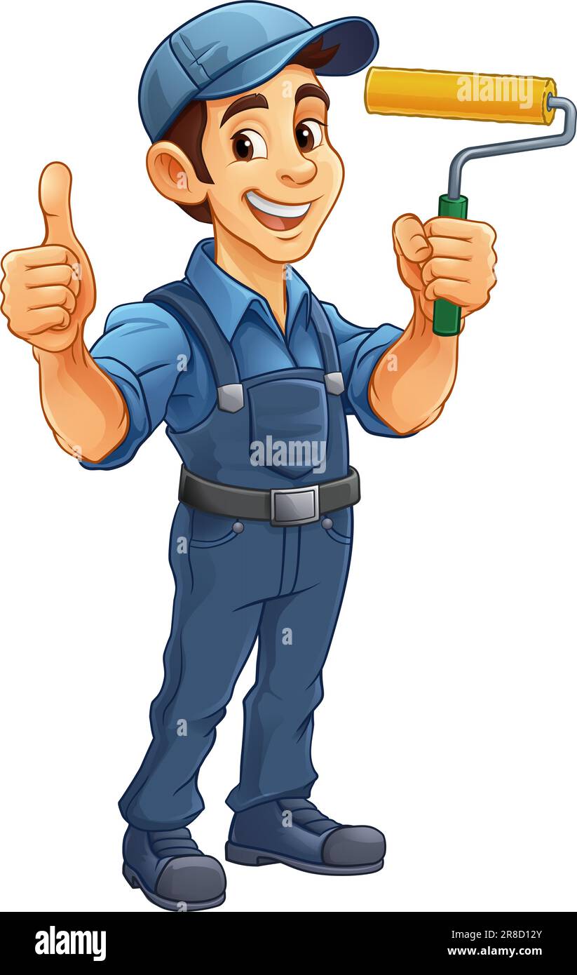 Painter Decorator Paint Roller Cartoon Handy Man Stock Vector Image ...