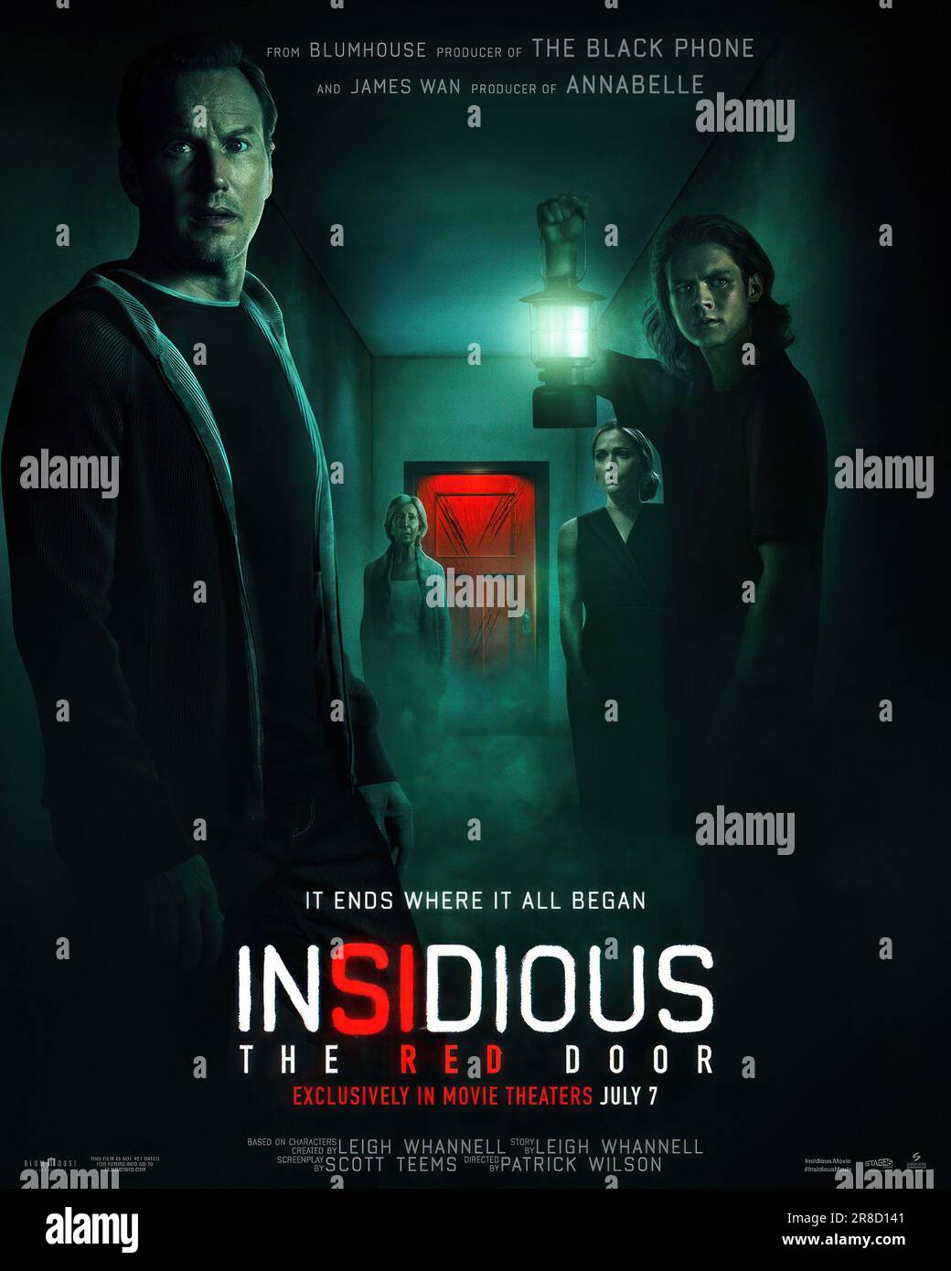 INSIDIOUS: THE RED DOOR, (aka INSIDIOUS 5), poster, from left: Patrick Wilson, Lin Shaye, Rose ...