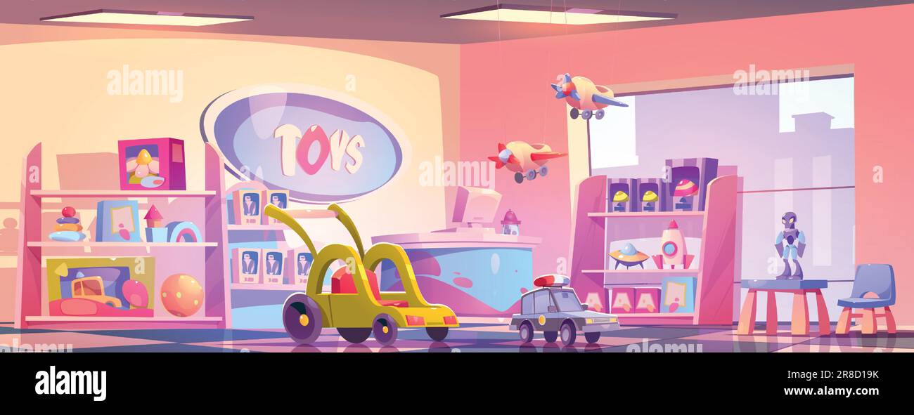 Shop with kids toys, games and gifts for children. Cute store interior ...