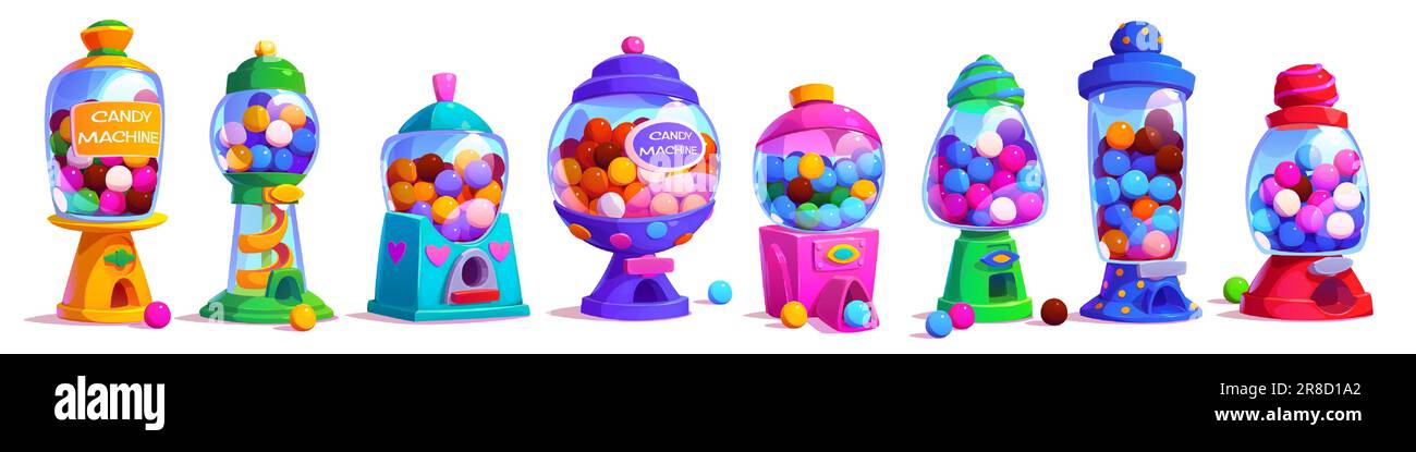 Gashapon candy vending machine toy with gum ball vector. Vintage ...