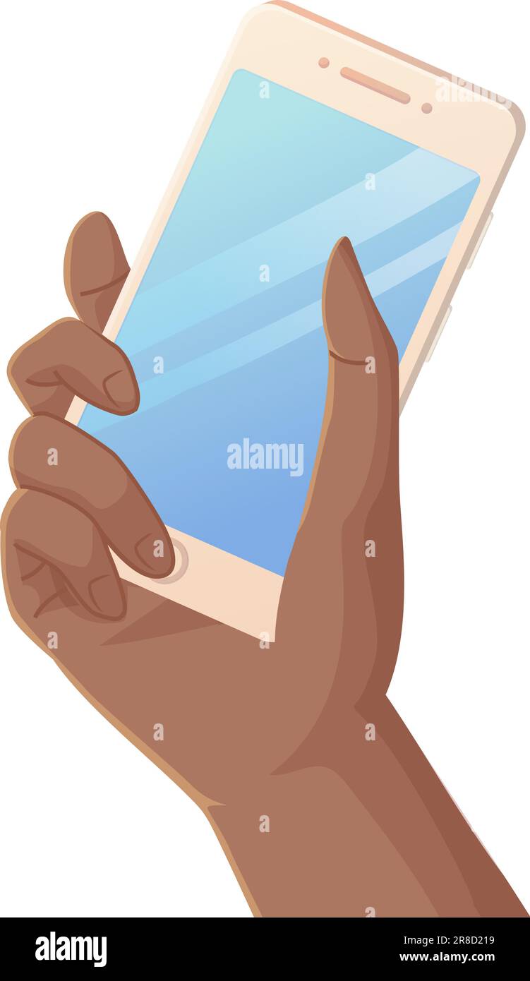 black man hand holding a mobile phone isolated on white background ...