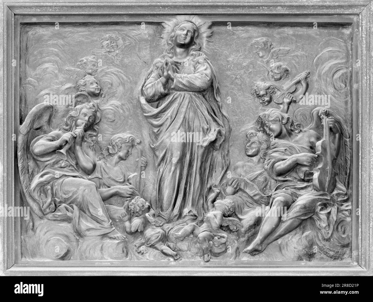 NAPLES, ITALY - APRIL 22, 2023: The bronze relief of Assumption on the ...