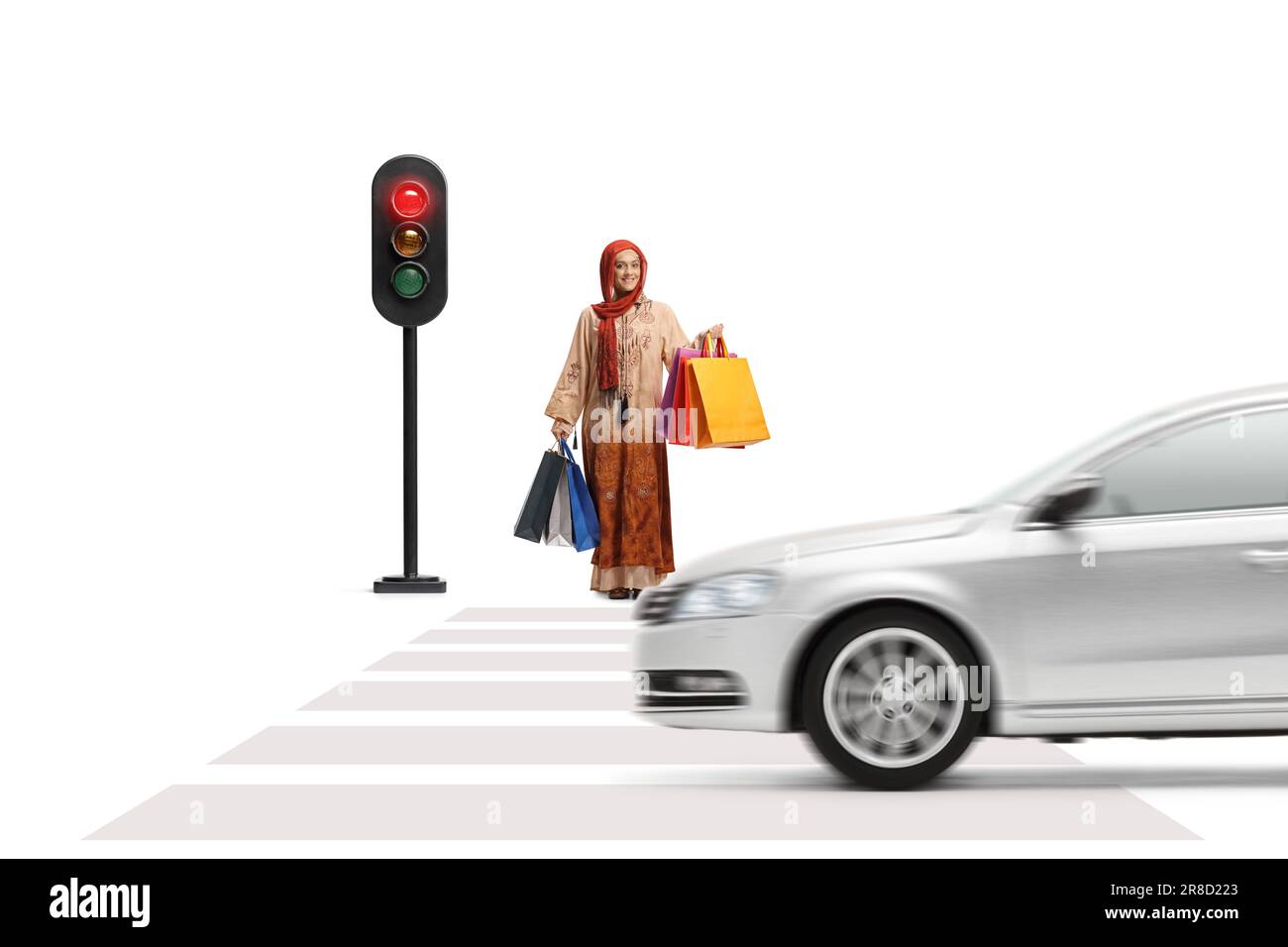 Full length portrait of a muslim woman with shopping bags waiting at ...