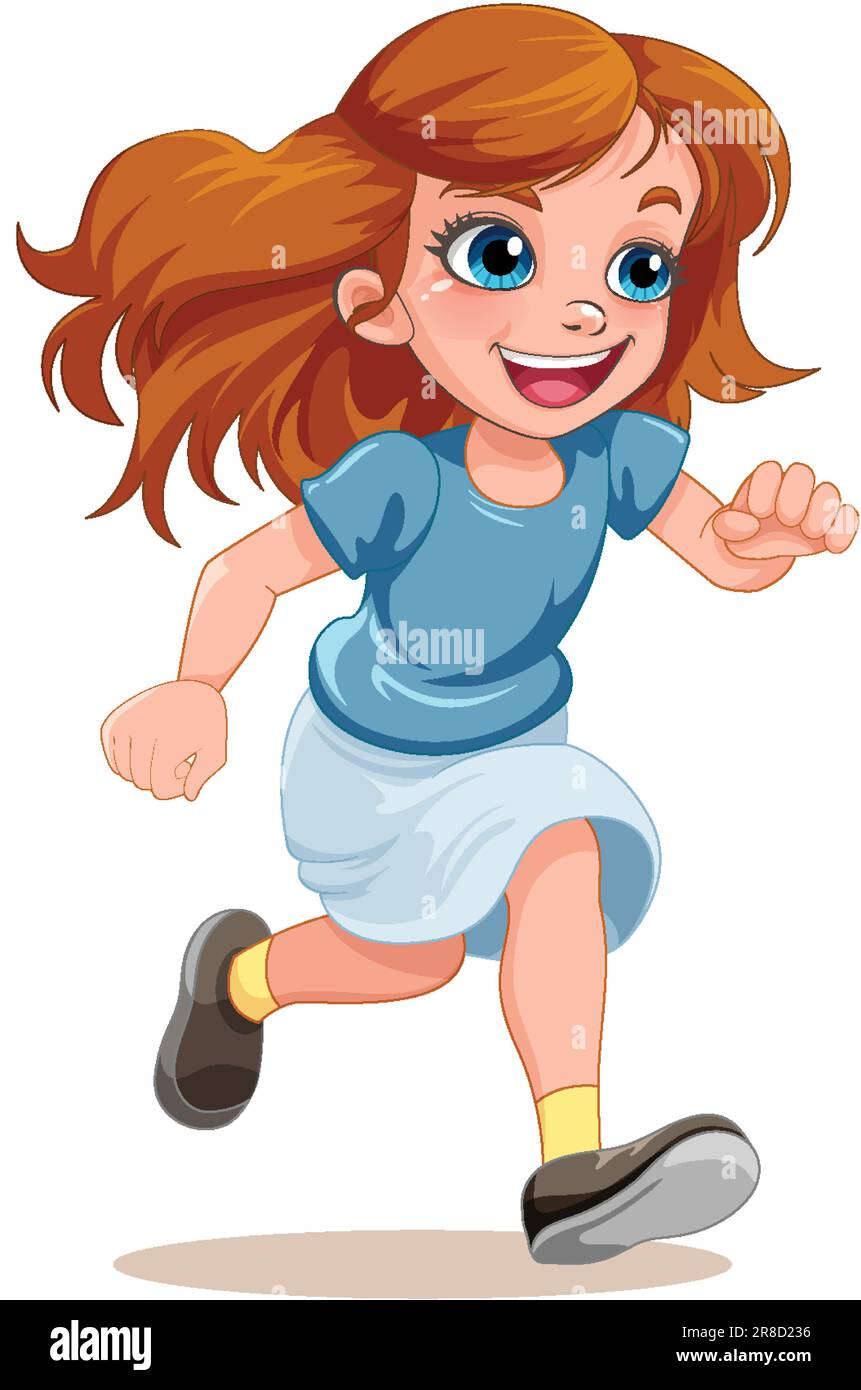 Happy girl running cartoon illustration Stock Vector Image & Art - Alamy