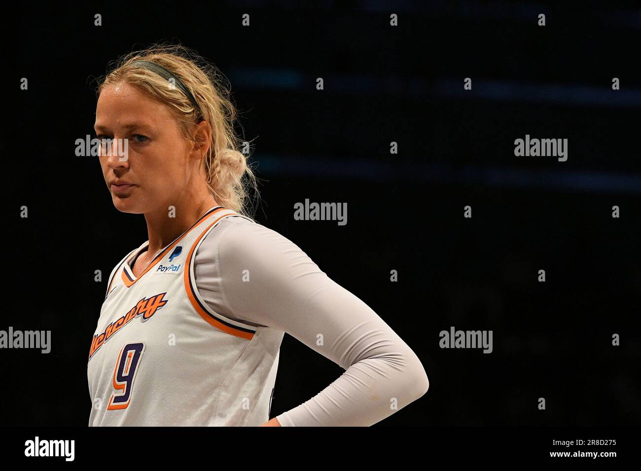 BROOKLYN, NY - JUNE 18: Phoenix Mercury guard Sophie Cunningham (9) looks on during a WNBA game ...