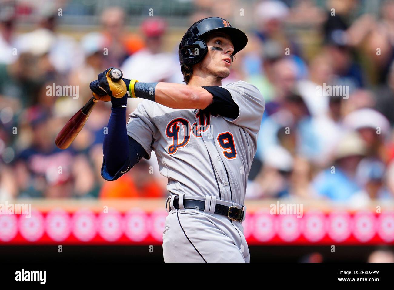 Detroit Tigers' Nick Maton swings at a pitch during the fifth inning of ...