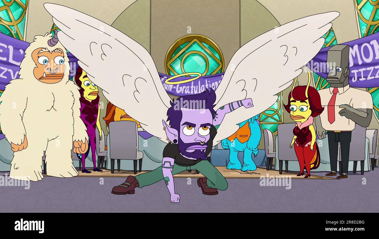 HUMAN RESOURCES, center: Dante the Addiction Angel (voice: Hugh Jackman ...