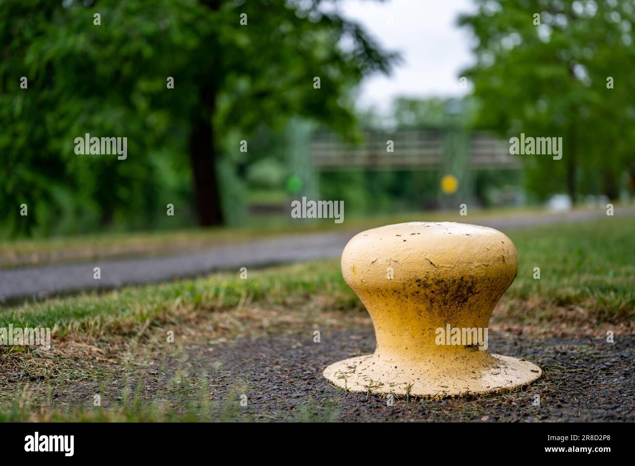 Bollard on the Erie Canalway Trail bike path in Rochester, New York ...