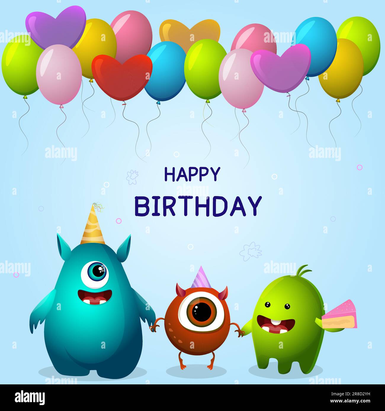 Cute scary monster characters on birthday party elements in the form of ...