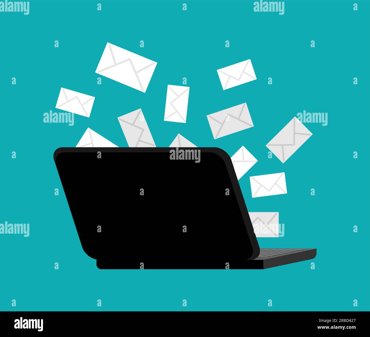 Emails and computer. Letters are flying out of the laptop. The concept ...