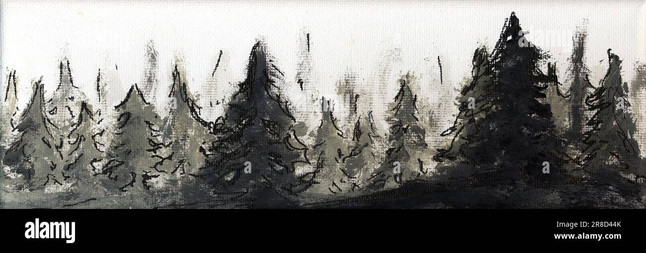 Black and white illustration trees hi-res stock photography and images ...