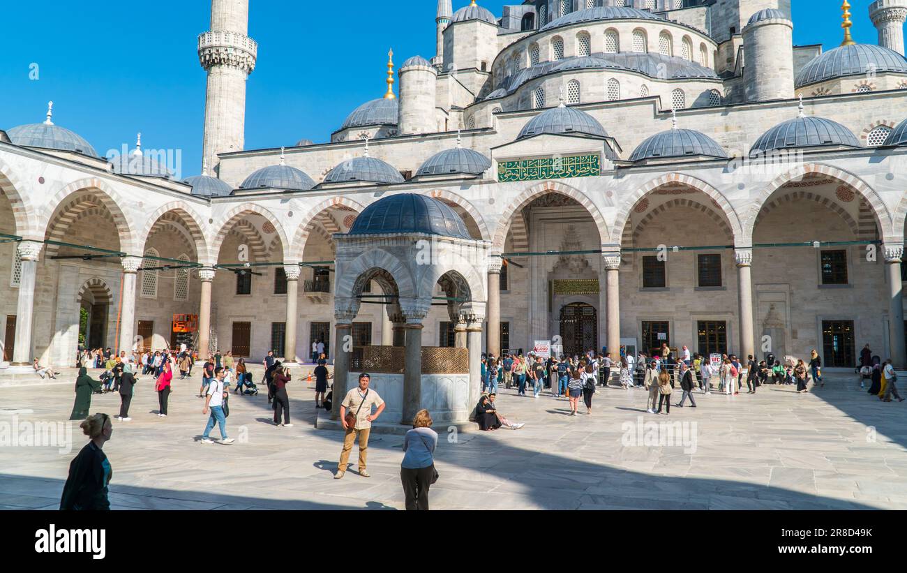 Blue mosque. Sultanahmet Mosque. Tourists visiting Blue mosque during ...