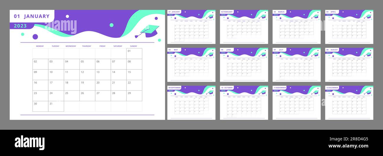 University learning program desk calendar design template for 2023 year ...